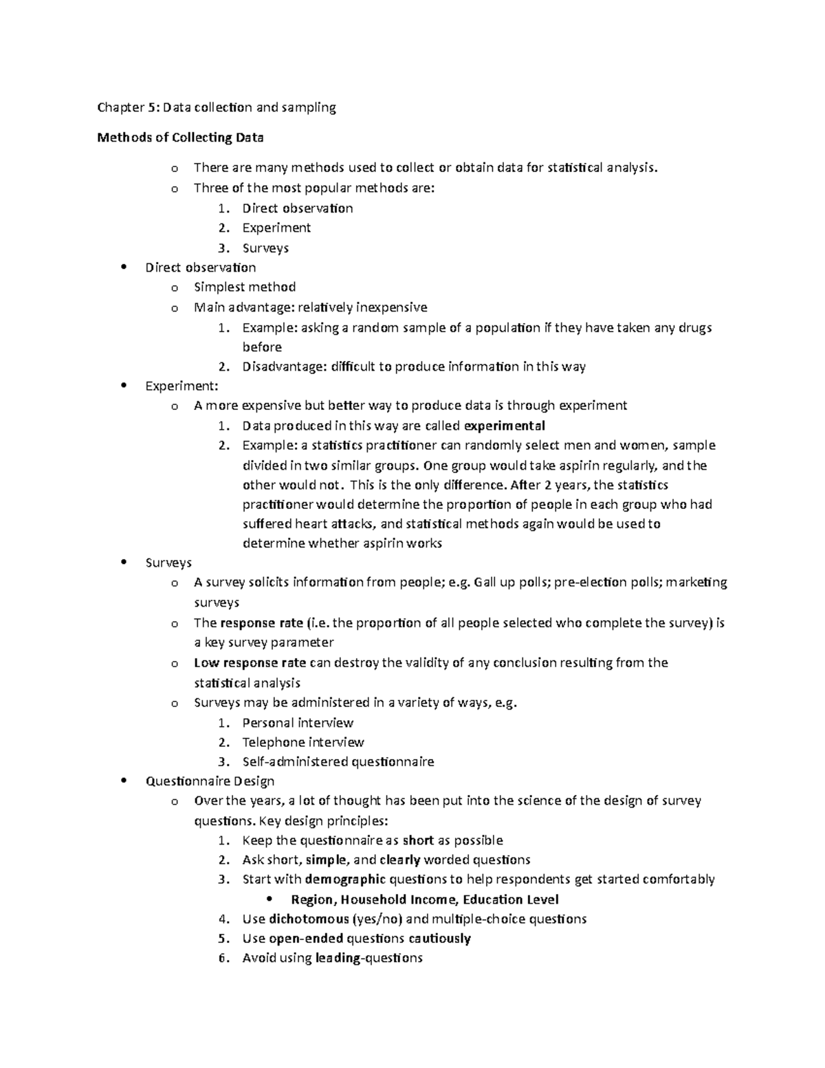 ADMS 2320 Chapter 5 - Chapter 5: Data collection and sampling Methods ...