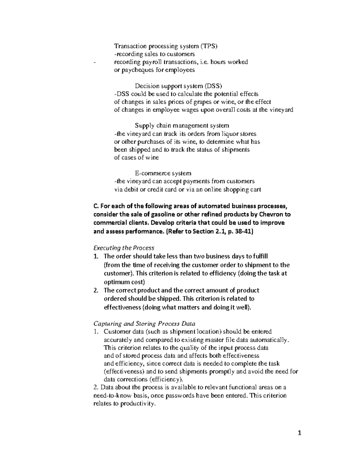 Midterm review doc - Transaction processing system (TPS) -recording sales to customers recording ...