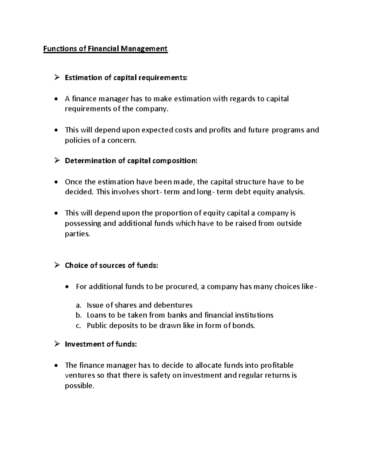 Functions of Financial Management - This will depend upon expected ...