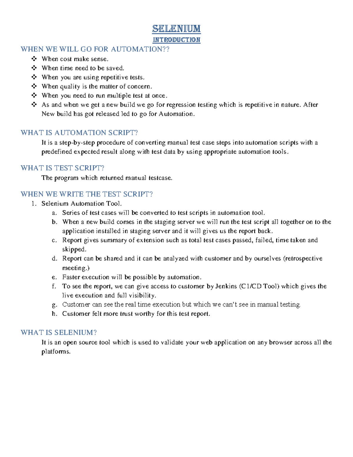 Selinium Notes - Selenium INTRODUCTION ####### WHEN WE WILL GO FOR ...