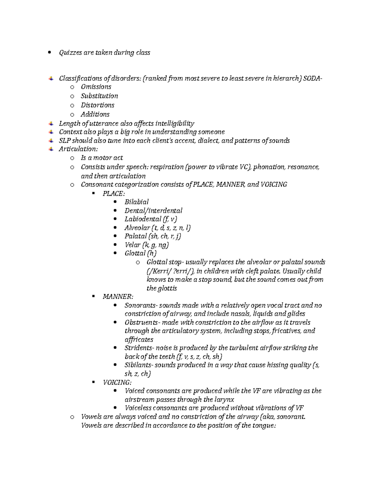 Artic & Phono Dis notes - Lecture note 16 - Quizzes are taken during ...