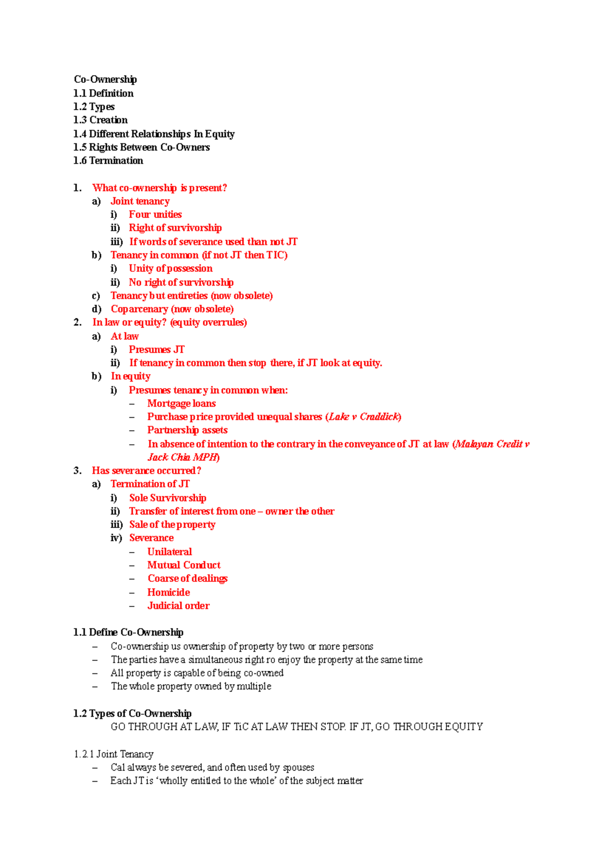 CO Ownership Notes - Co-Ownership 1 Definition 1 Types 1 Creation 1 ...