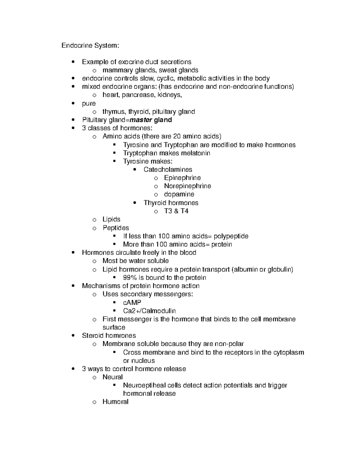 Endocrine System 215 notes - Endocrine System: Example of exocrine duct ...