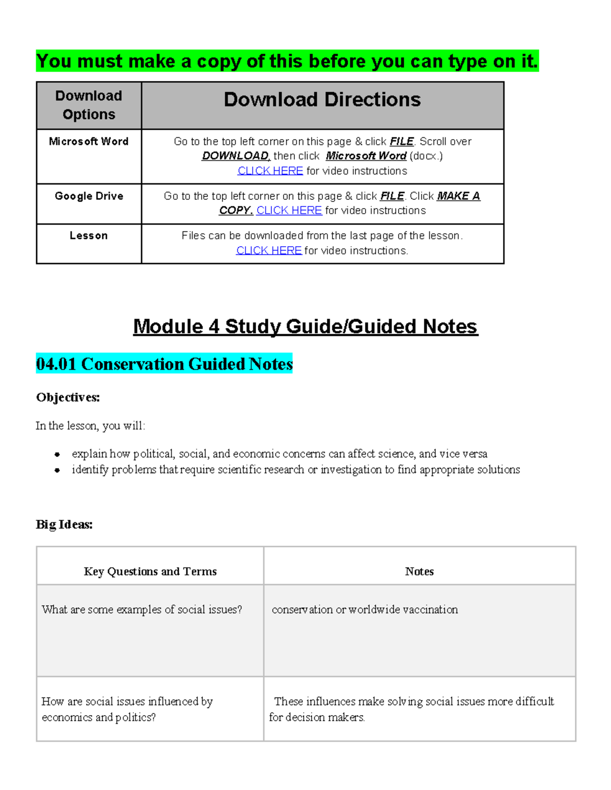 Science Notes Module 4 - You must make a copy of this before you can ...