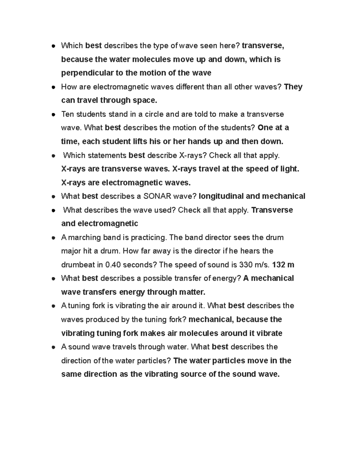 Introduction to Waves Quiz - Which best describes the type of wave seen here? transverse ...