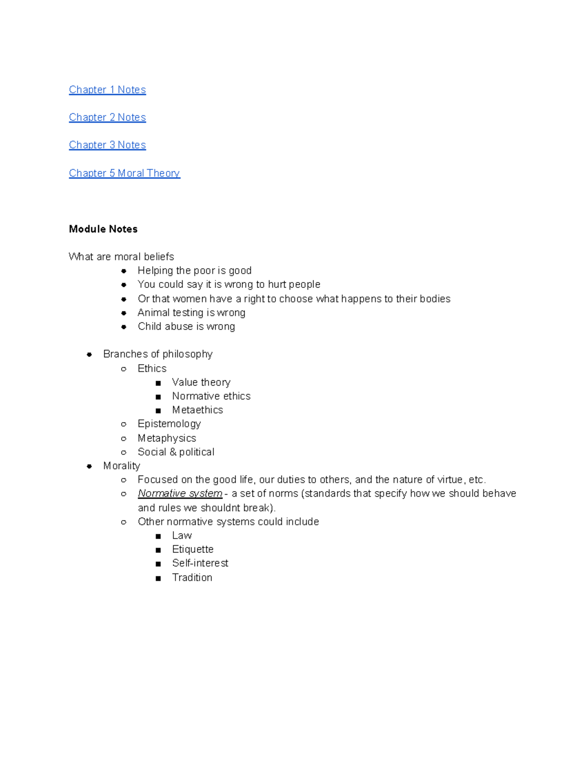 Ethics Notes weeks 1-13 - Chapter 1 Notes Chapter 2 Notes Chapter 3 ...