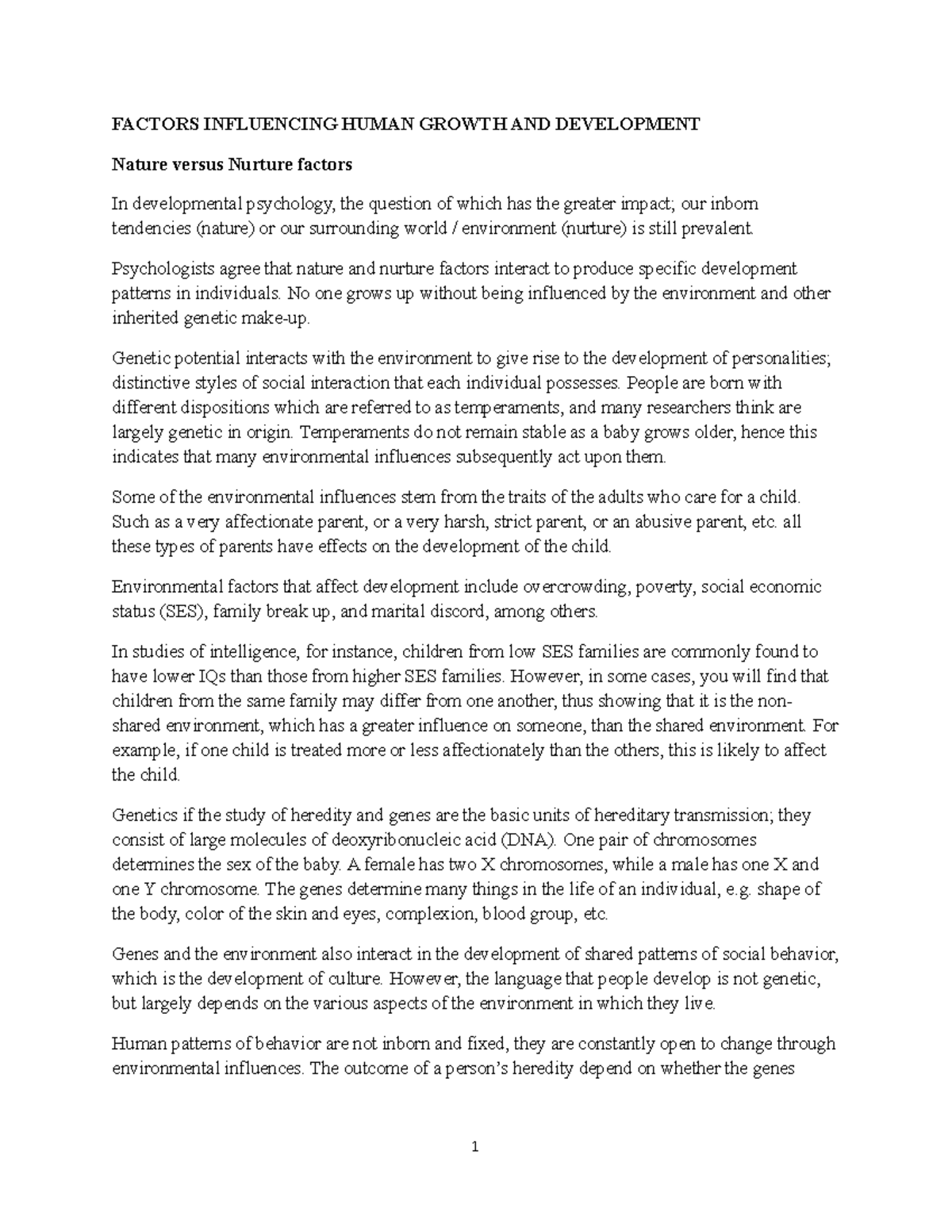 Factors Influencing Human Growth AND Development - Community ...