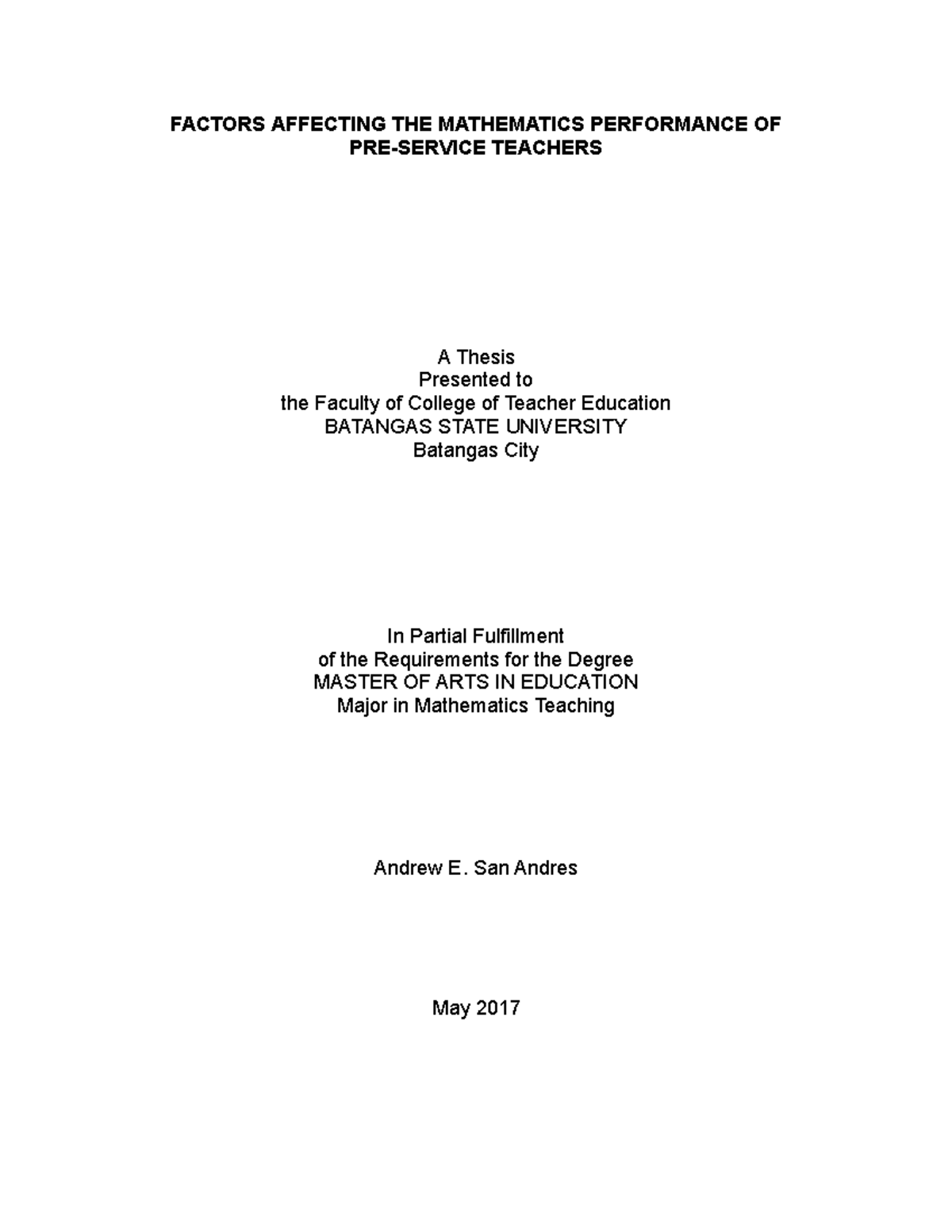 Thesis format - good - FACTORS AFFECTING THE MATHEMATICS PERFORMANCE OF ...