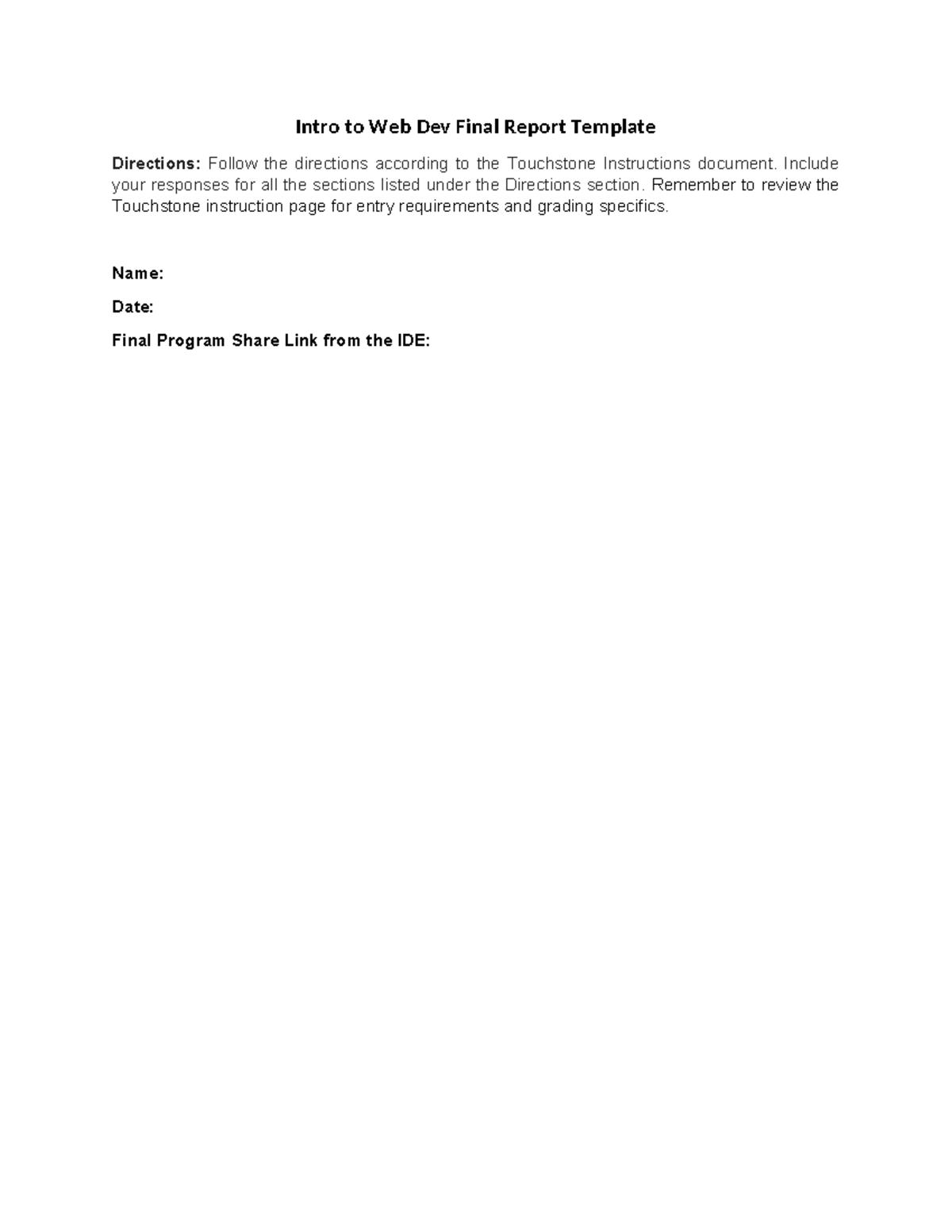 Tfweatfwea - Exampl report - Intro to Web Dev Final Report Template ...