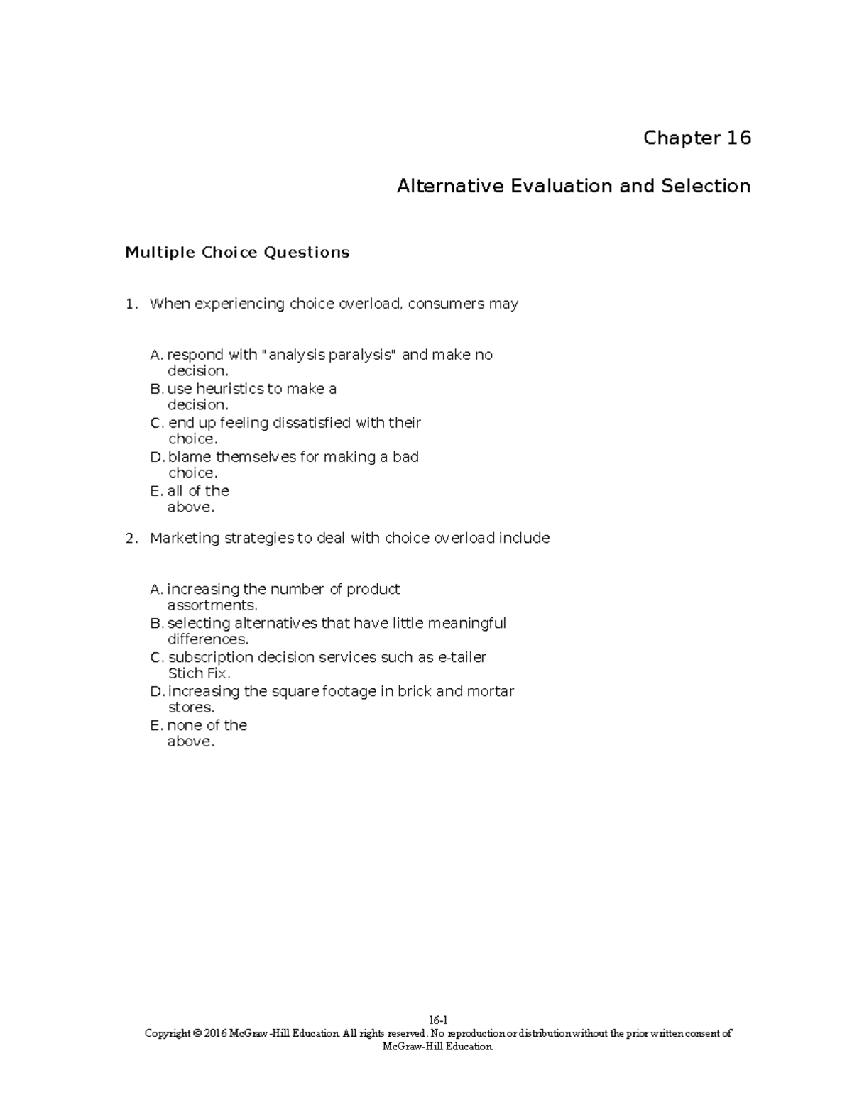 TBChap 016 - okay - Chapter 16 Alternative Evaluation and Selection ...