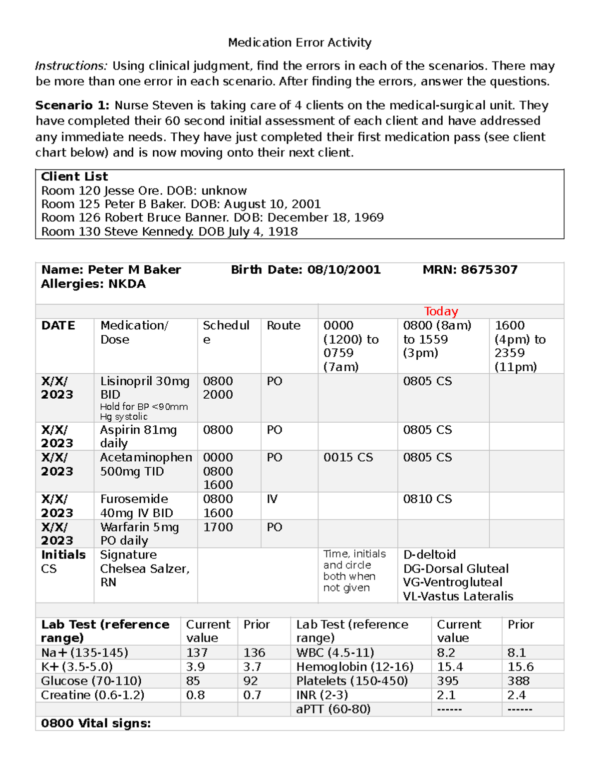 Medication Error Activity - Medication Error Activity Instructions ...