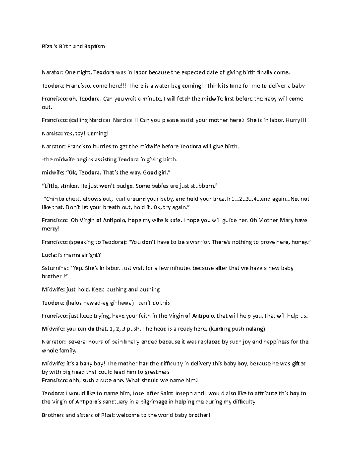 Rizal's Birth and Baptism script - Rizal’s Birth and Baptism Narator ...