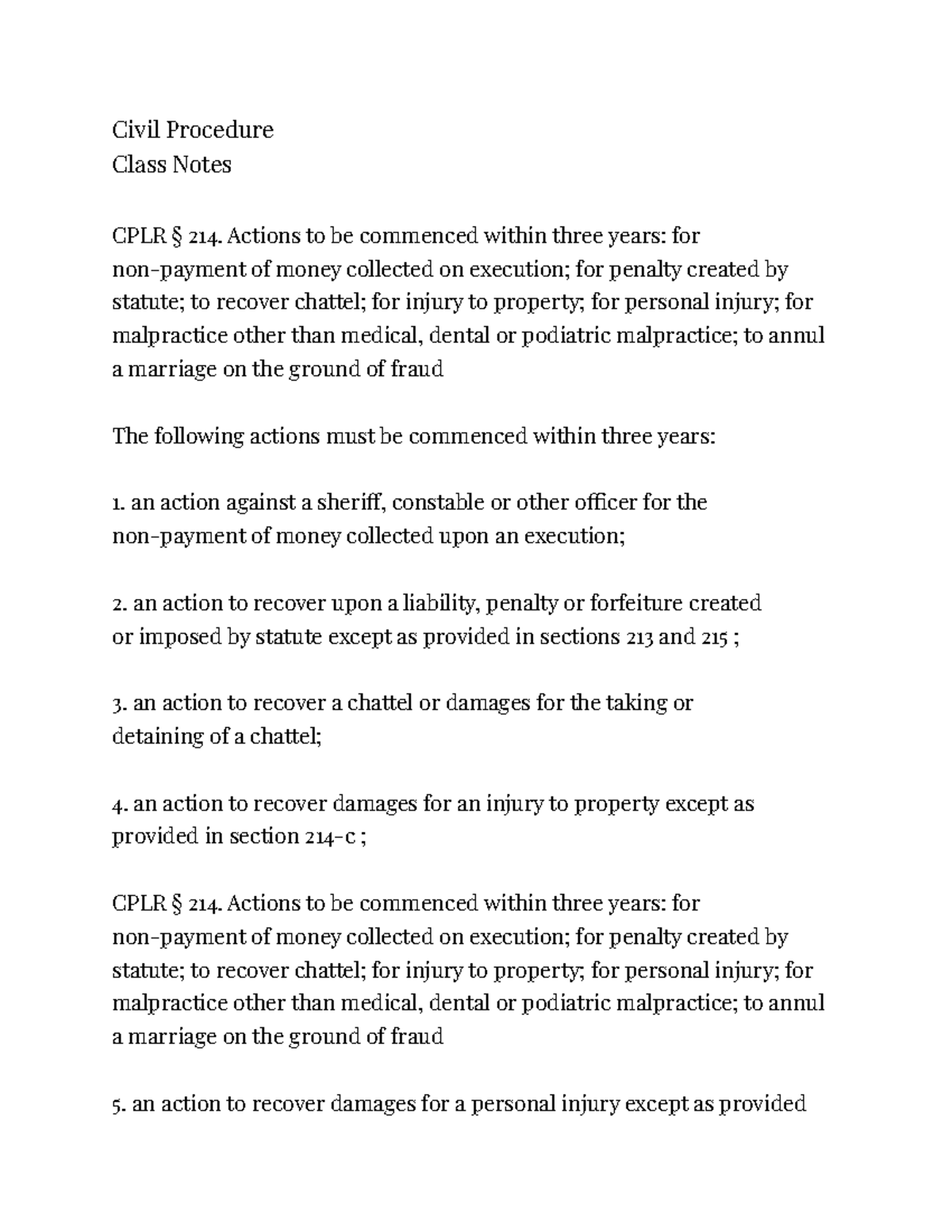 Civil Procedure 6 - CPLR § 214. Actions - Civil Procedure Class Notes ...