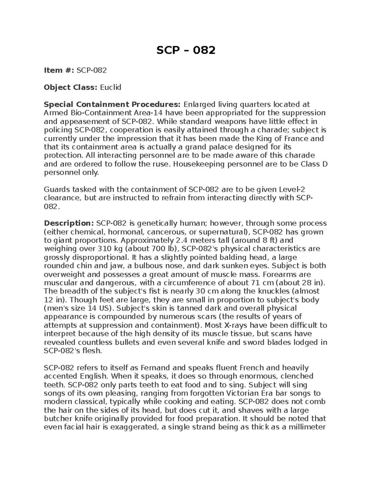 SCP-082 - SCP Foundation - SCP – 082 Item #: SCP- Object Class: Euclid ...