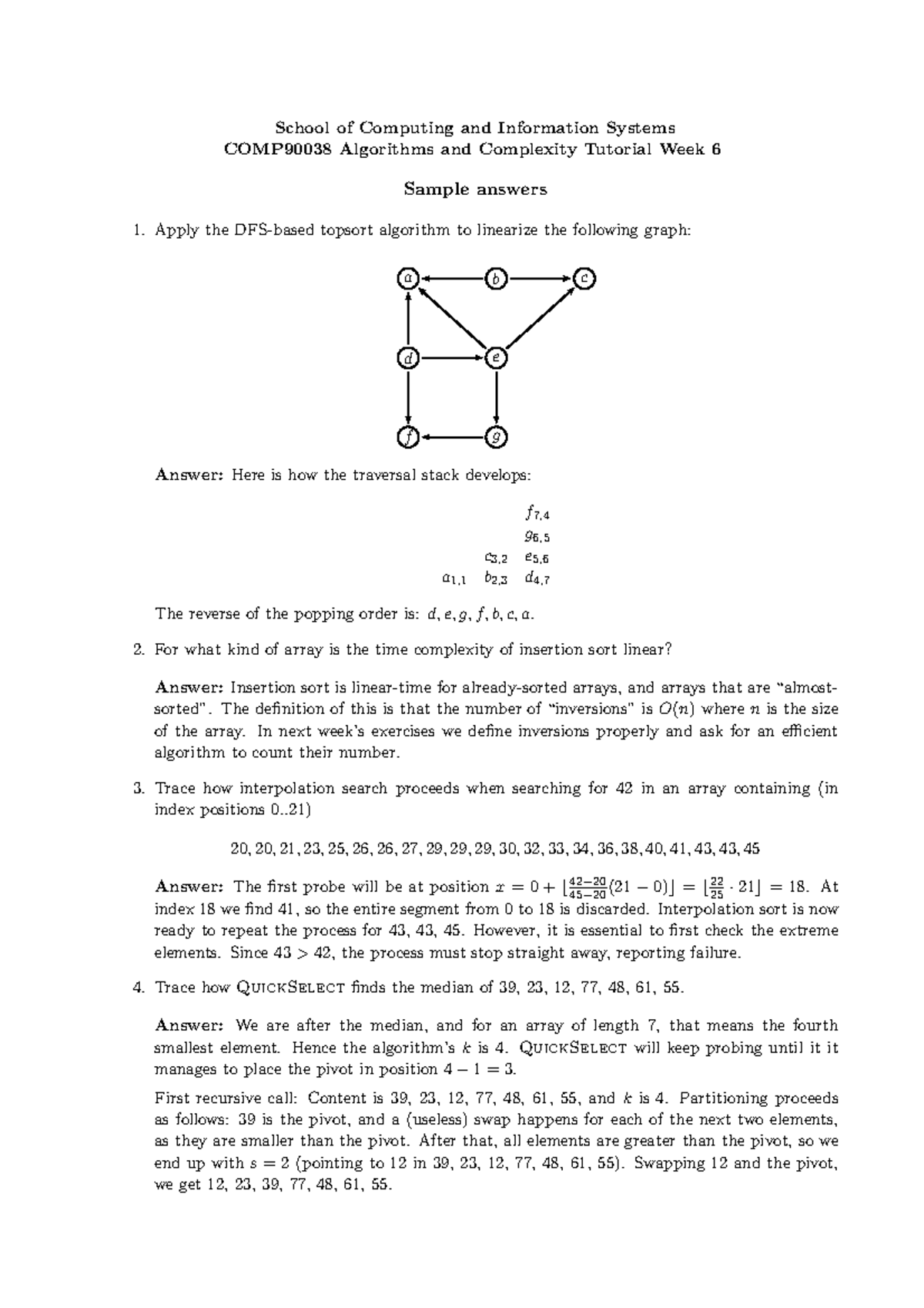 06 DFS Insertion Interpo Quick Select - School of Computing and Information Systems COMP90038 ...