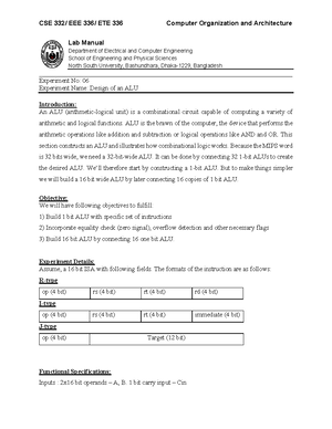 lab report 2 iftakhar rana Computer Architecture & Organization CSE332 - North South University ...