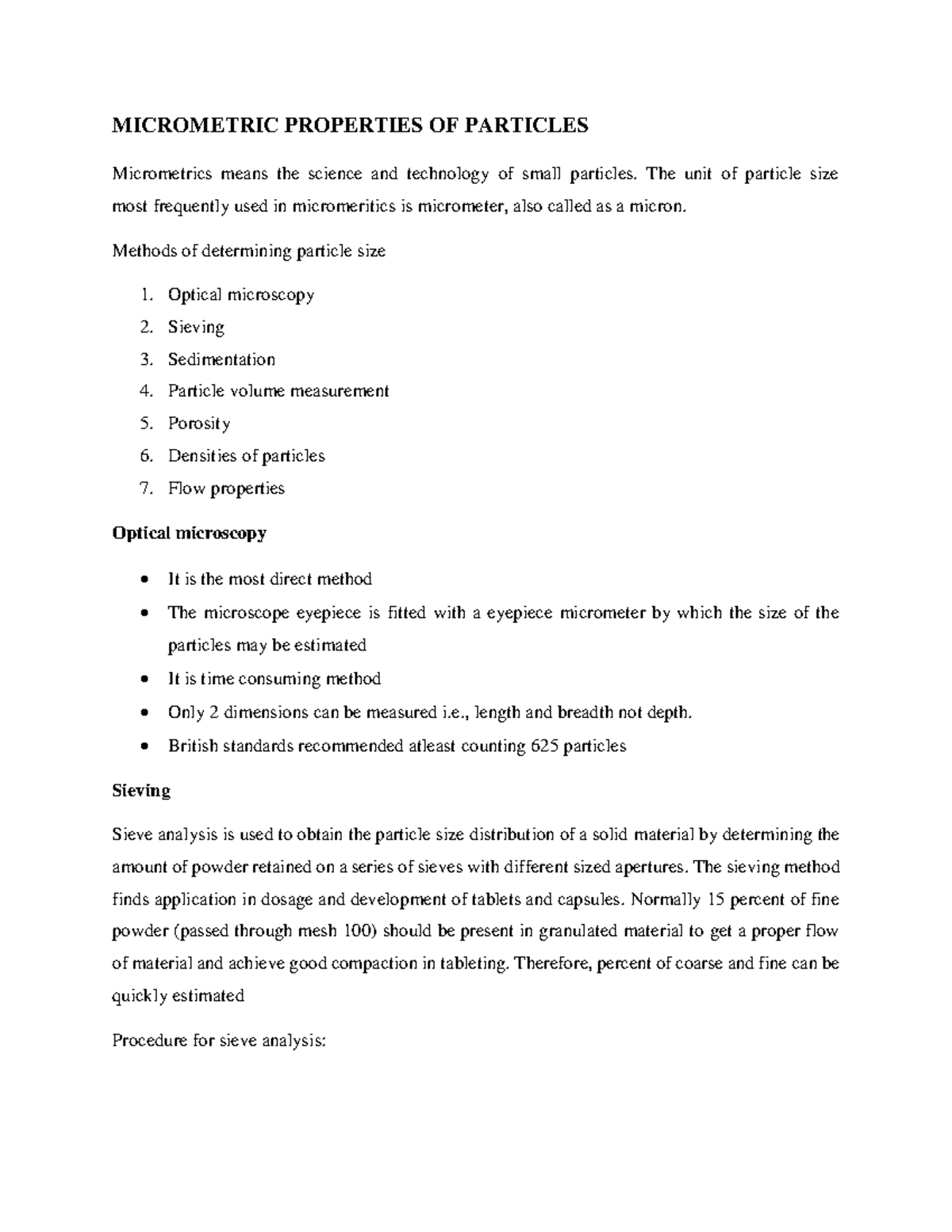 Micrometric Properties of Particles - MICROMETRIC PROPERTIES OF ...