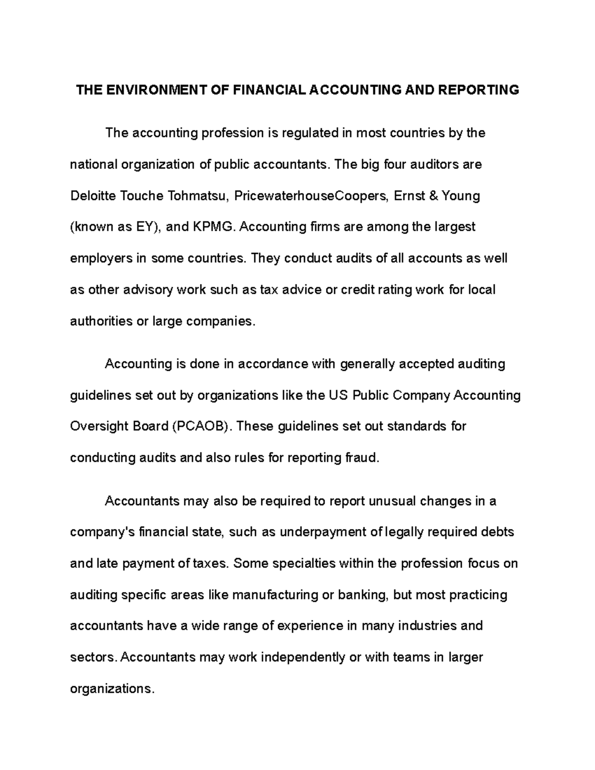 THE Environment OF Financial Accounting AND Reporting - THE ENVIRONMENT ...