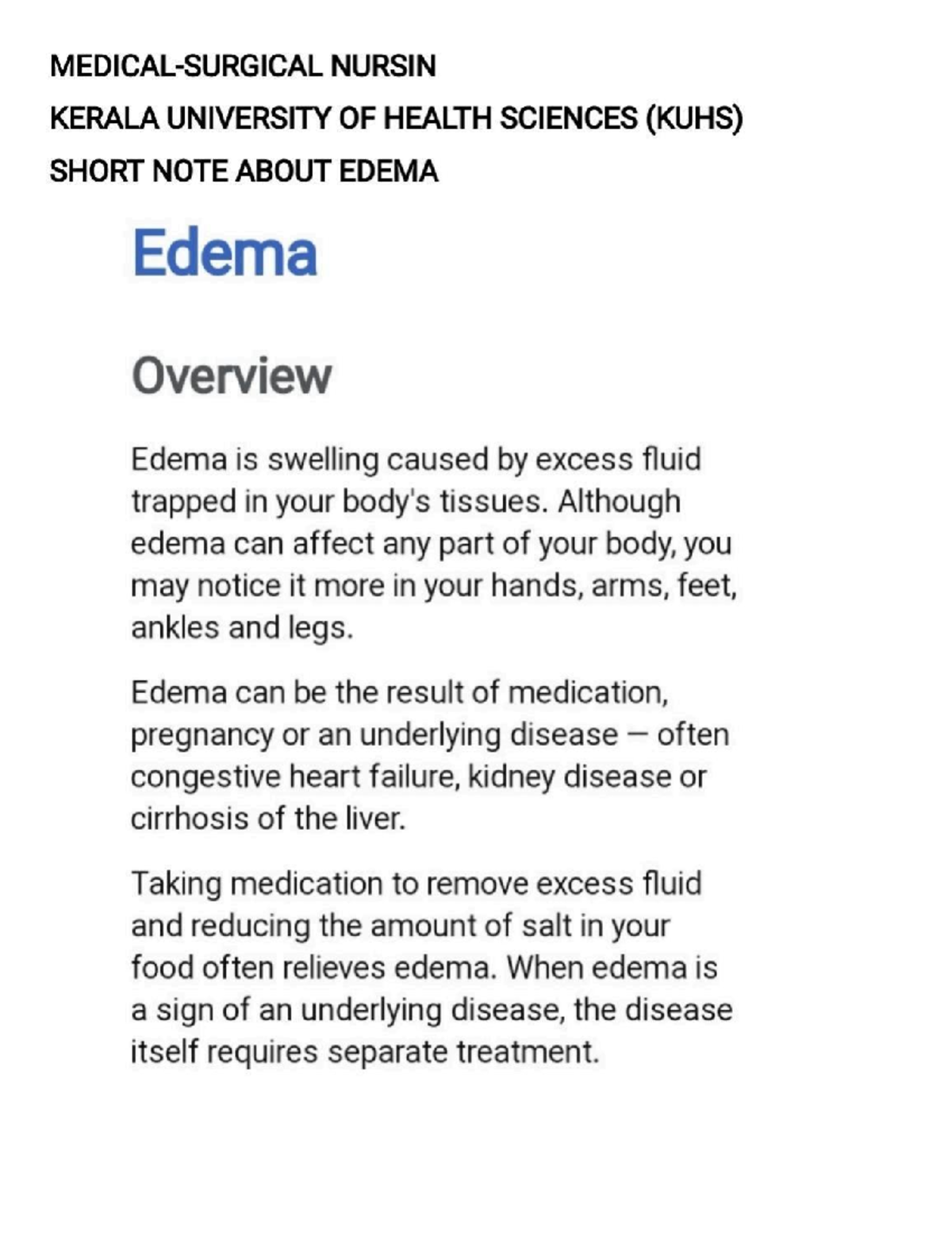 Edema - Short note includes causes, symptoms, risk factors ...