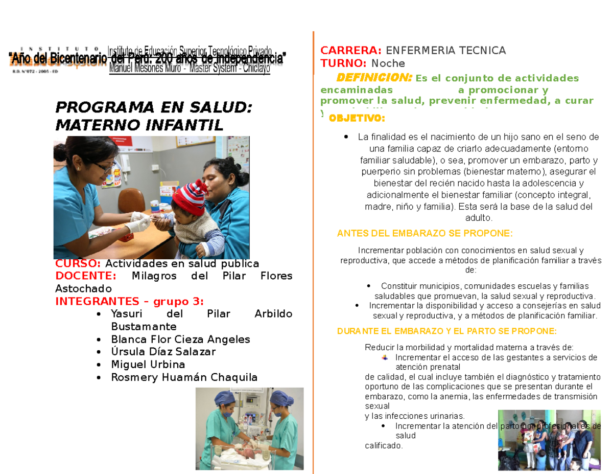 Programa EN Salud Materno Infatil - PROGRAMA EN SALUD: MATERNO INFANTIL ...