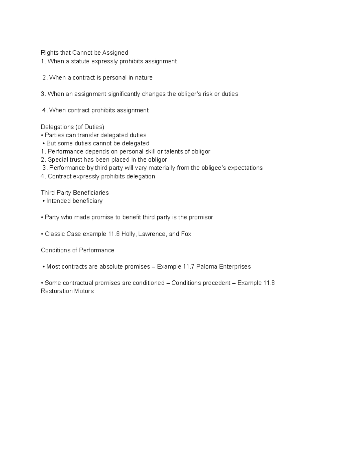 Blaw chapter 11 - Rights that Cannot be Assigned1. When a statute ...