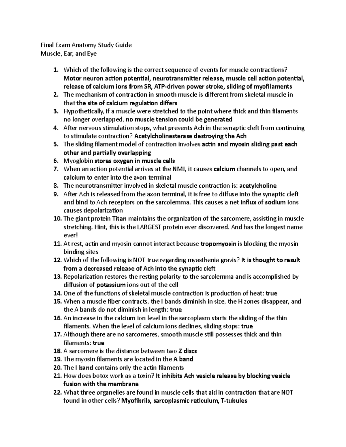 Final exam q - Final Exam Anatomy Study Guide Muscle, Ear, and Eye ...