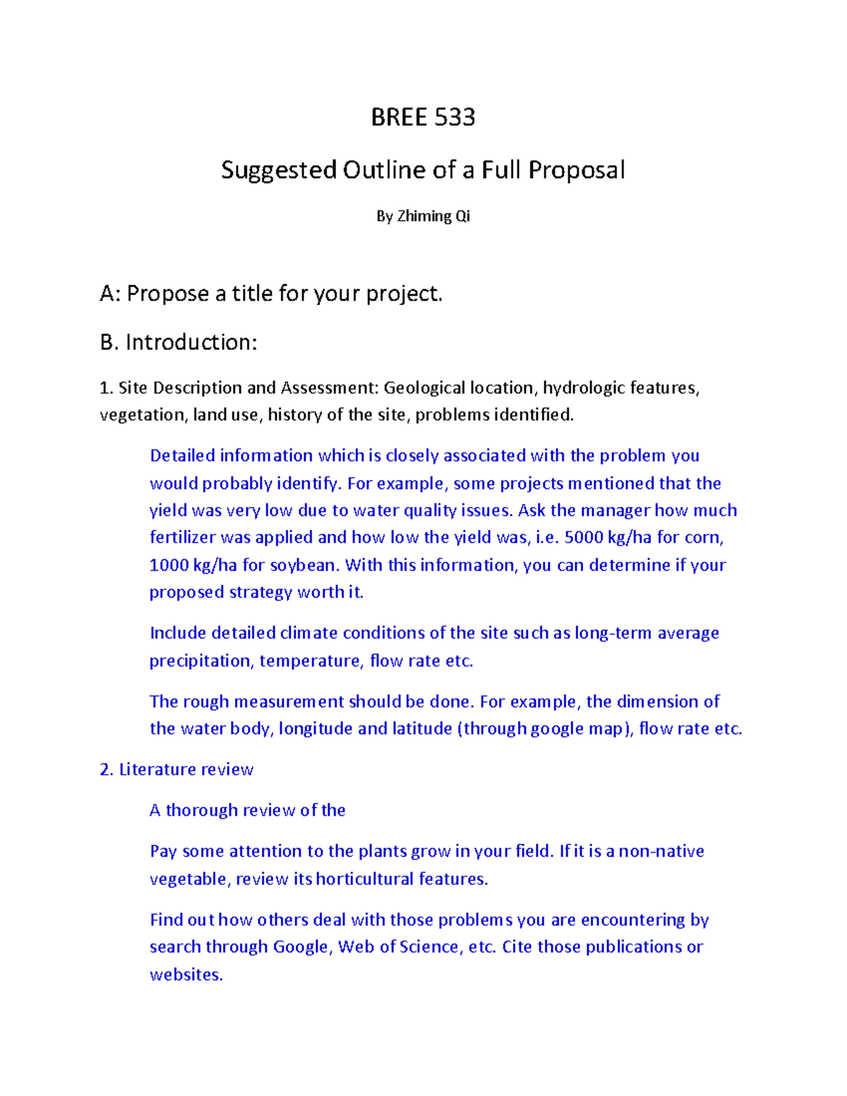 Outline Full Proposal - Project - BREE 533 Suggested Outline of a Full ...
