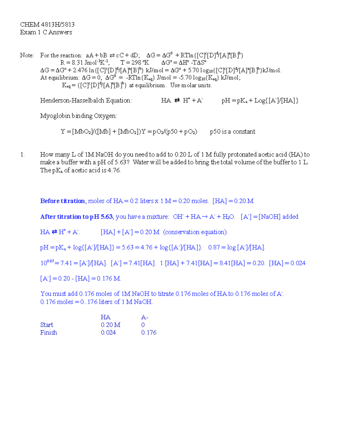 Exam 1 C CHEM 5813 Answers 8-28-2023 (1) - CHEM 4813H/ Exam 1 C Answers ...