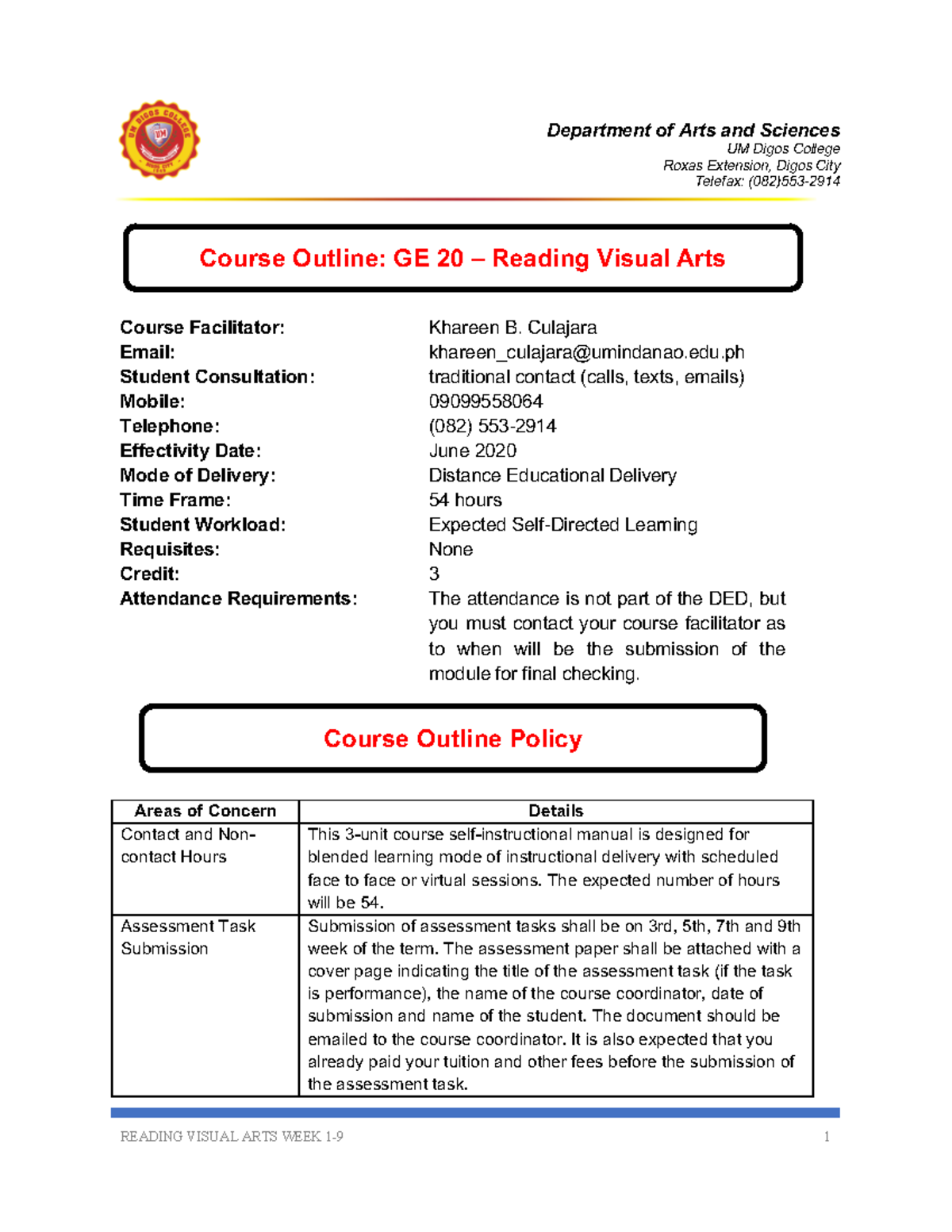 GE 20 Reading Visual ARTS Module UM Digos College Roxas Extension