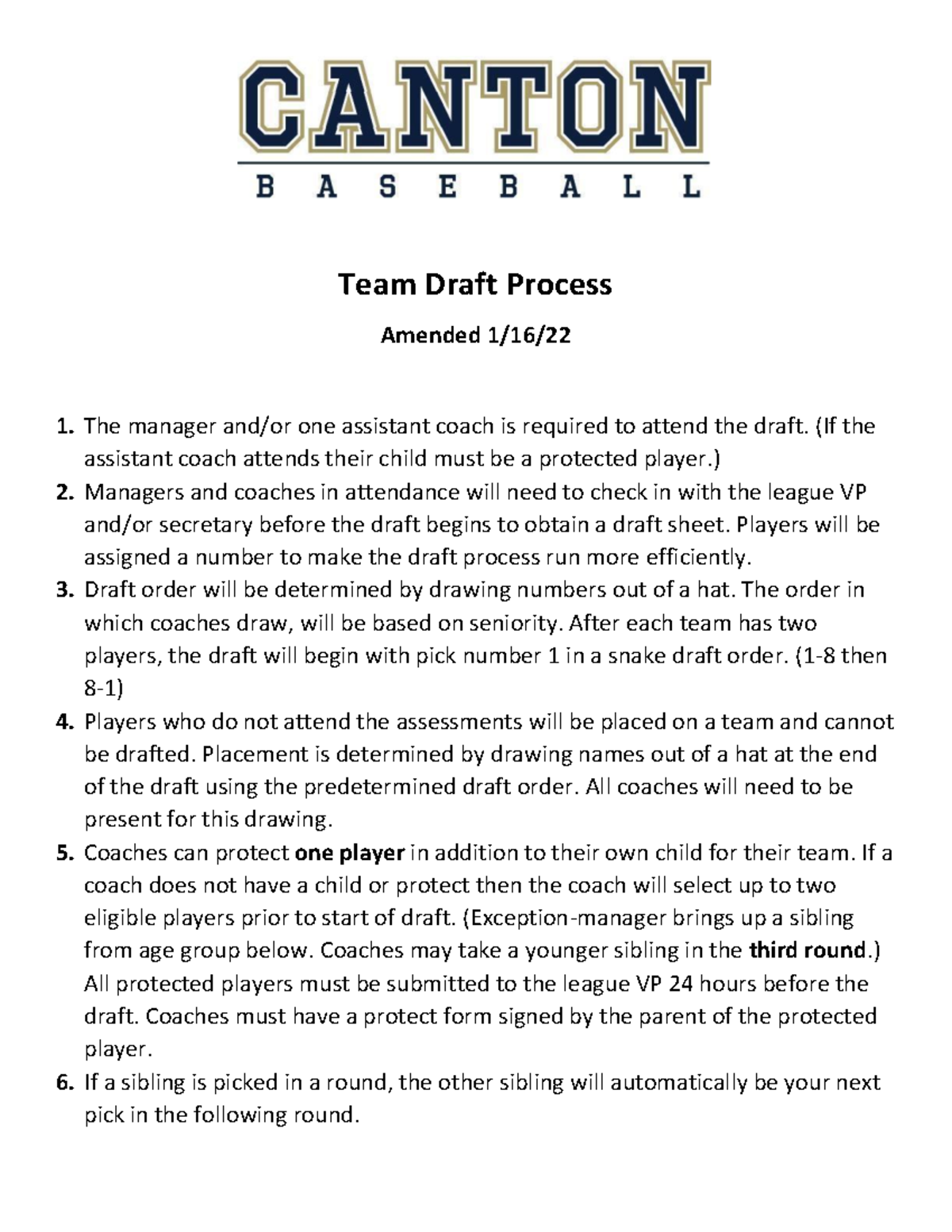 Canton Baseball Draft Process and Guidelines - 1 - Team Draft Process ...