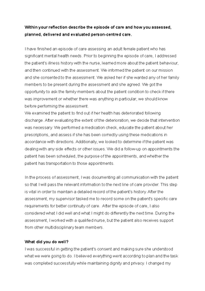 Episode of Care 1 - a detailed person centered care approach essay ...