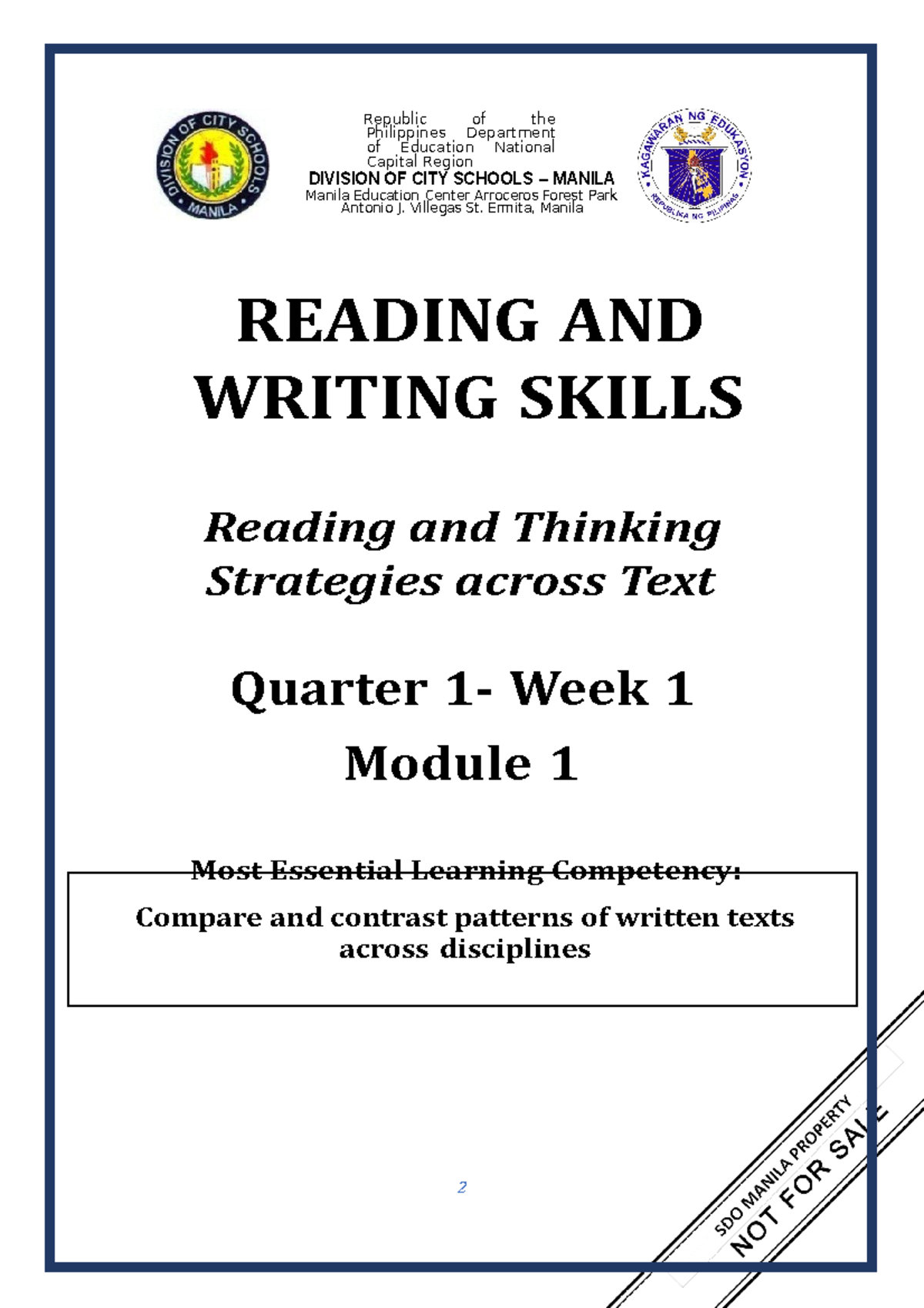 1 Reading-AND- Writing Q1 W1 Module 1-1 - Republic of the Philippines ...