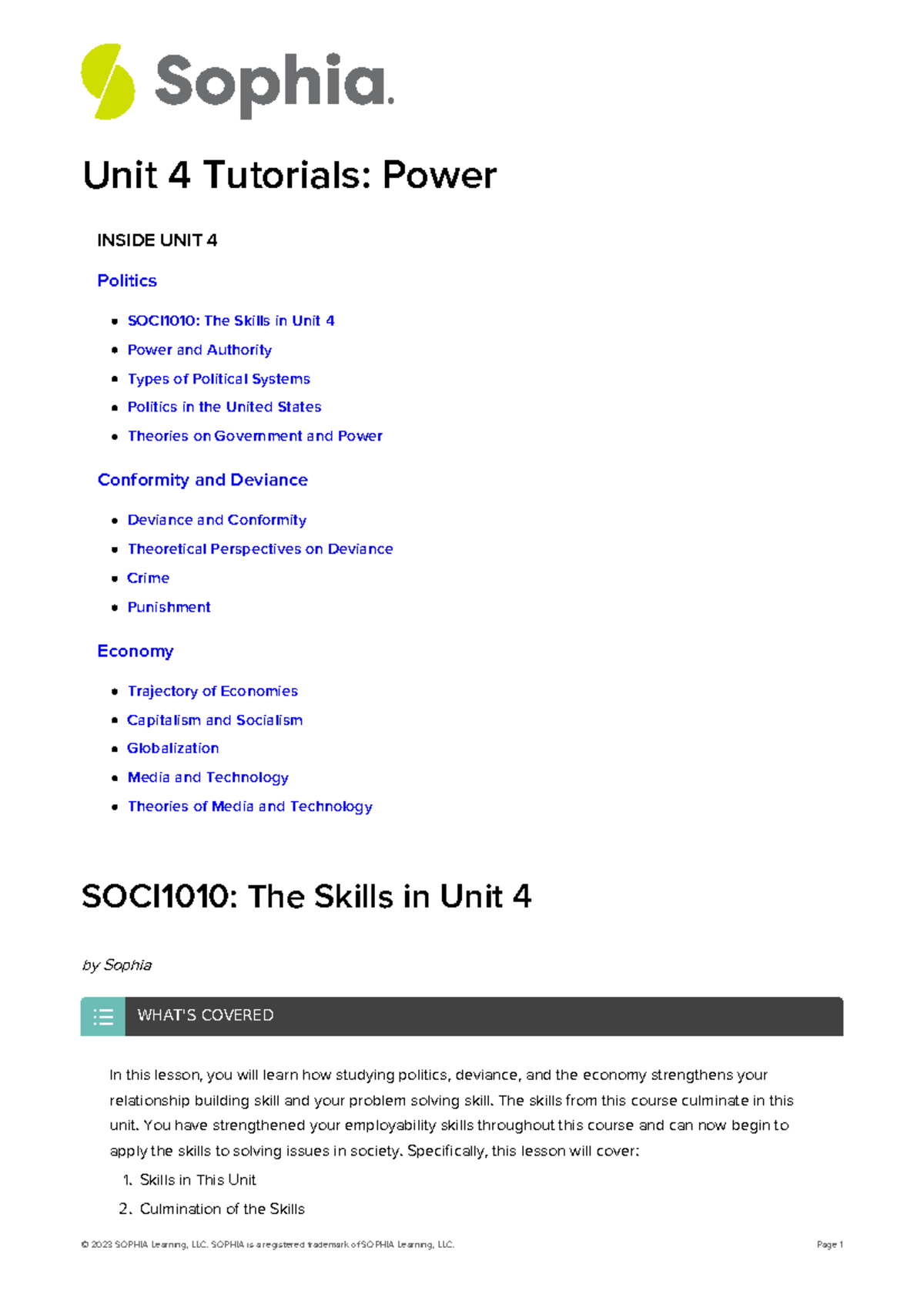 Unit 4 tutorials power - 1. In this lesson, you learned that studying society with sociology ...