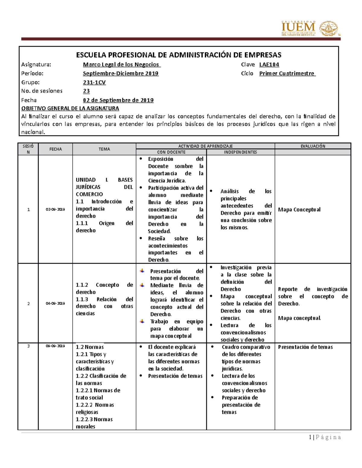 Plan de Clase 2019 2 - ESCUELA PROFESIONAL DE ADMINISTRACIÓN DE ...