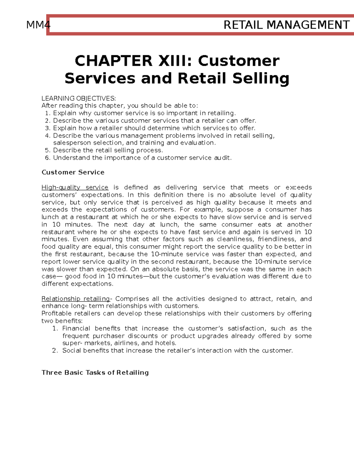 Retail Management module 13 - CHAPTER XIII: Customer Services and ...