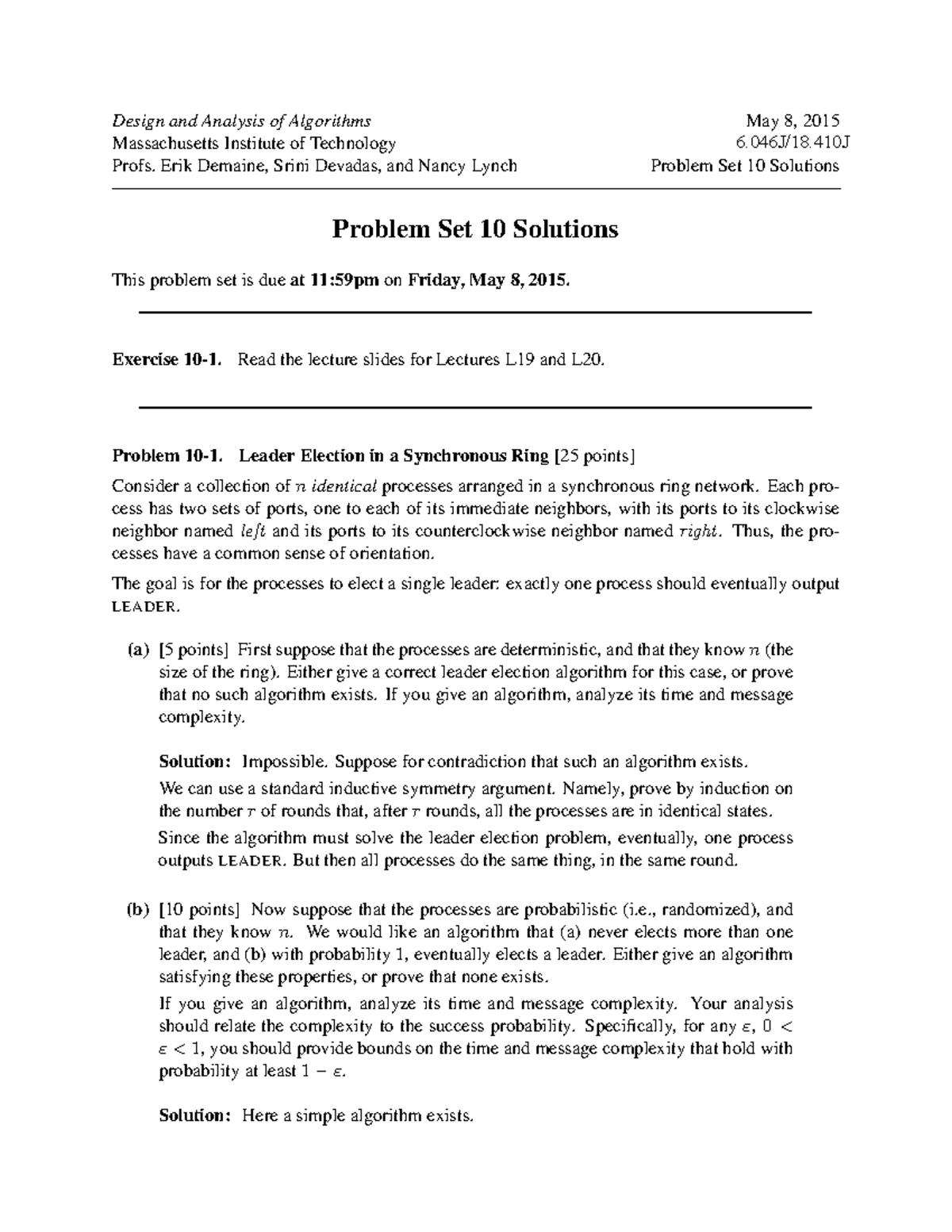 15 - Algorithm analysis - Design and Analysis of Algorithms May 8, 2015 Massachusetts Institute ...