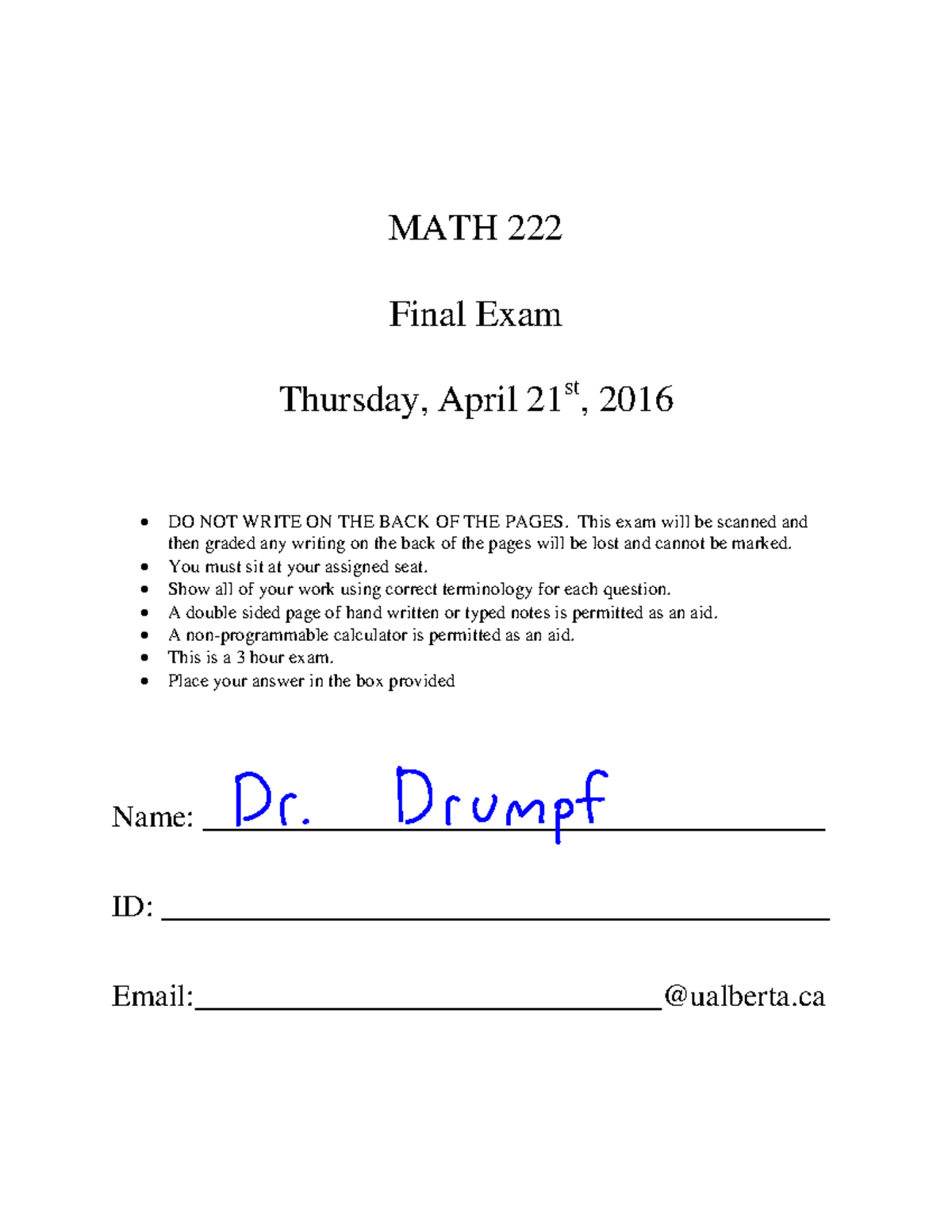 Final 1 Winter 2016 Questions MATH Final Exam Thursday April 21st