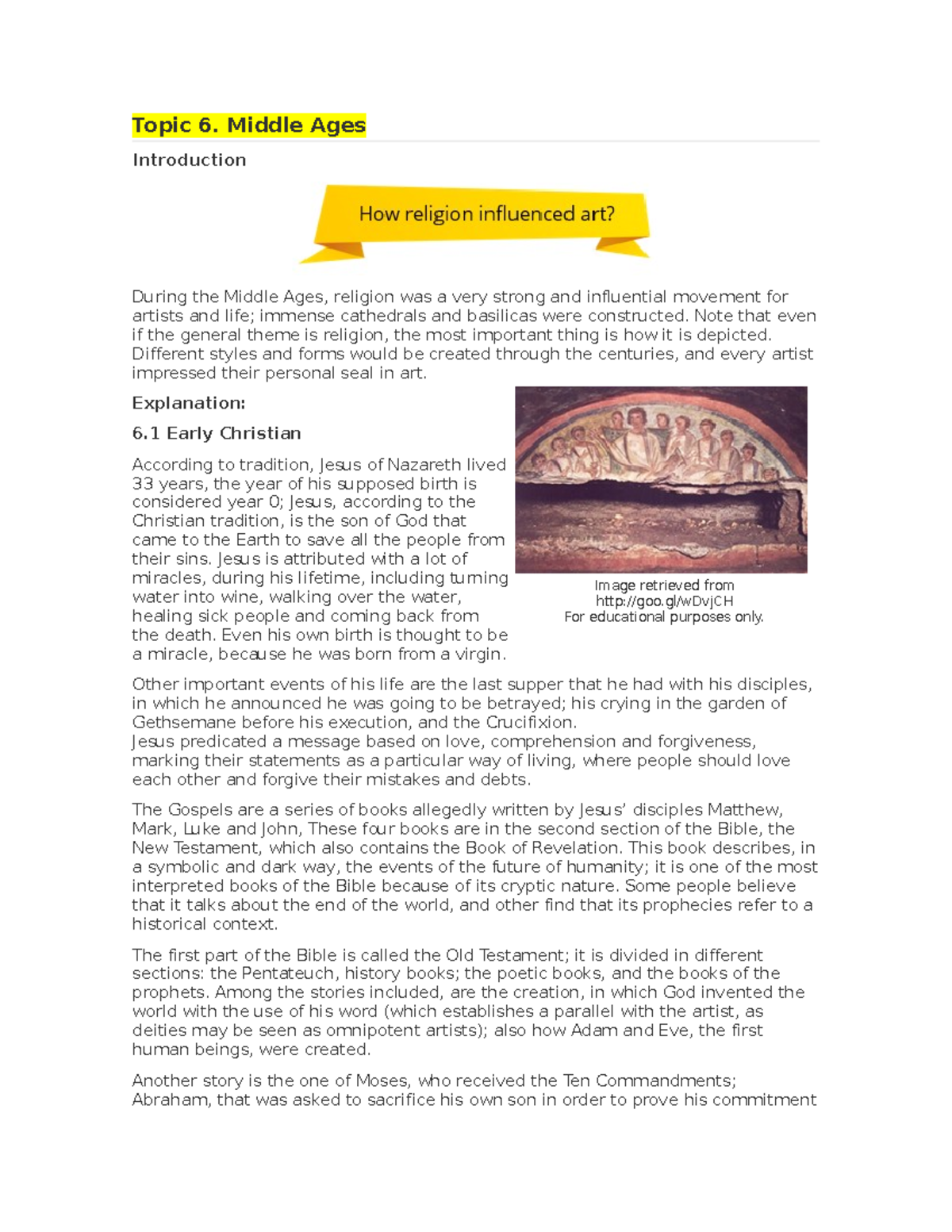 2ND Module ART - ......... - Topic 6. Middle Ages Introduction During ...