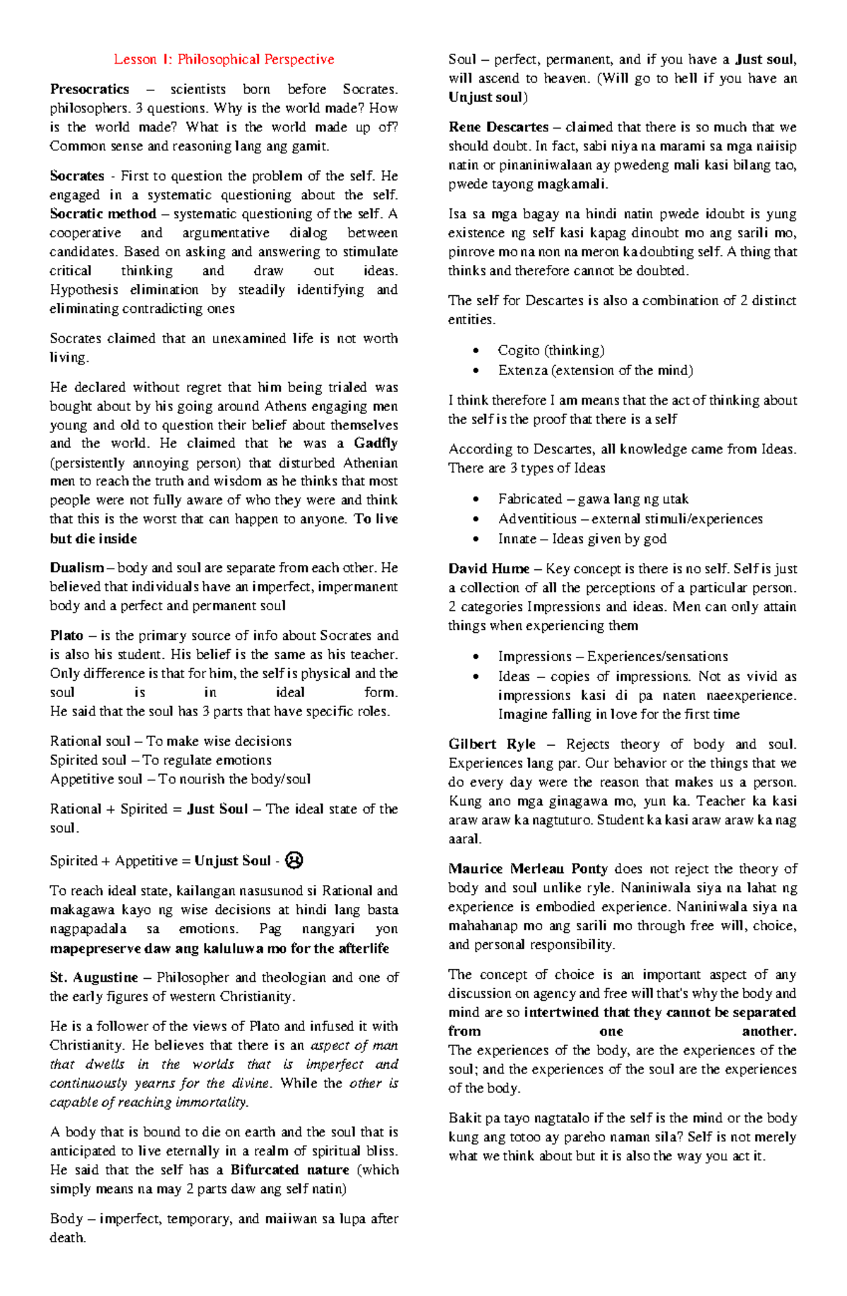 Lesson 1 - Understanding The Self with explanations and examples ...