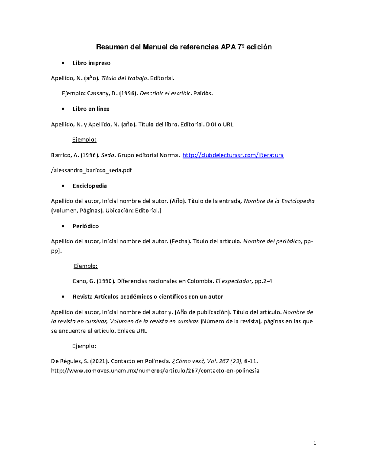 Resumen del Manuel de referencias APA 7ª edición - (aÒo). TÌtulo del ...