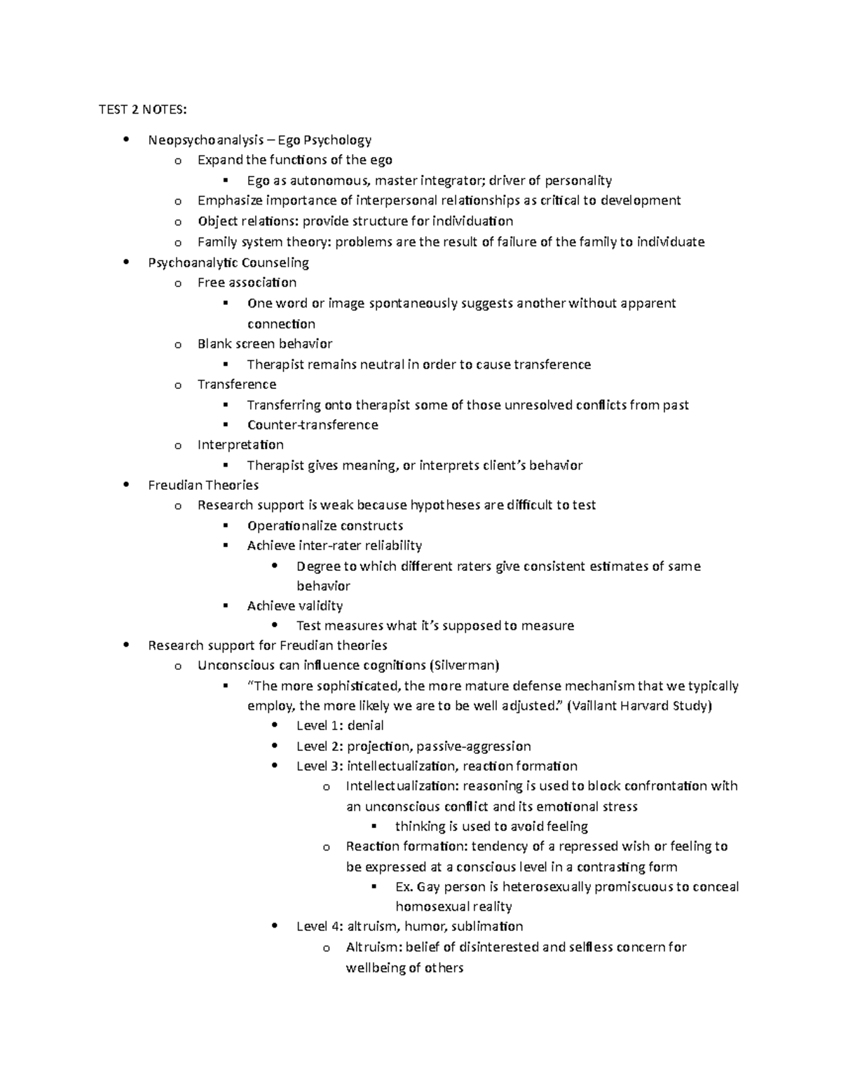 TEST 2 Notes (Auto Recovered) - TEST 2 NOTES: Neopsychoanalysis – Ego ...