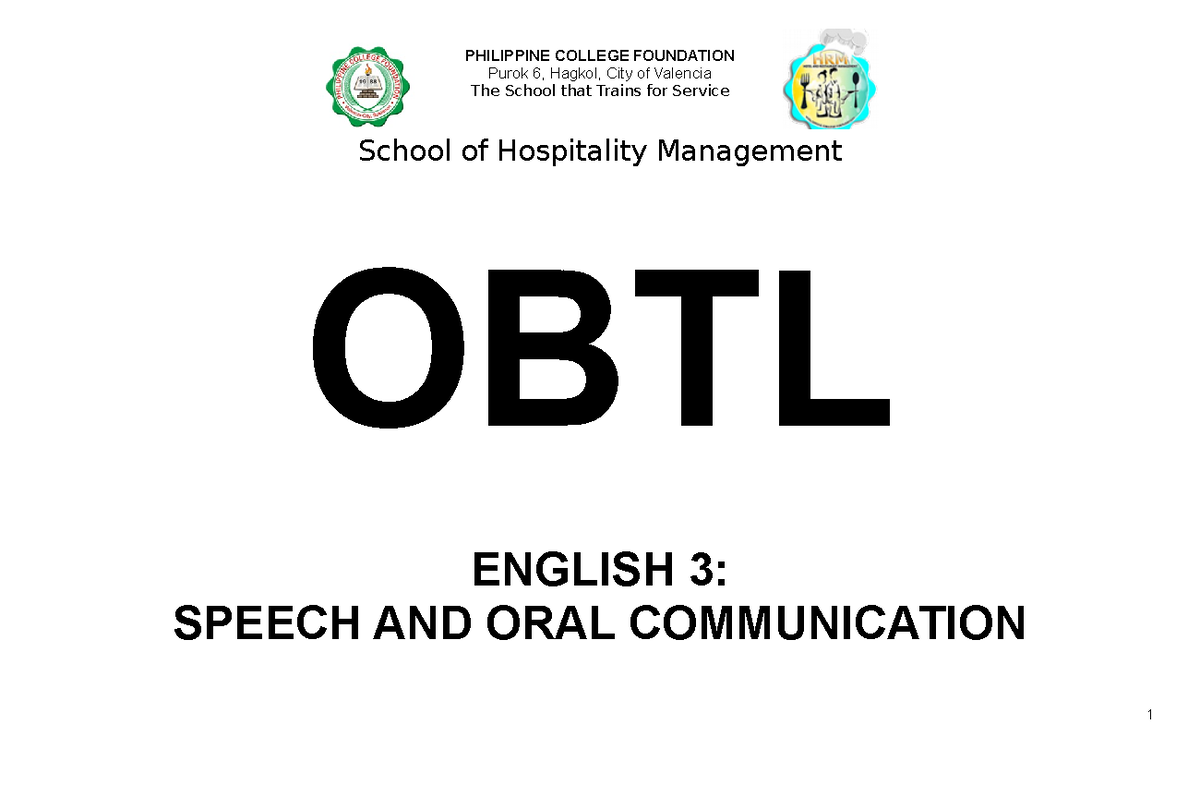 ENG3 OBTL - Speech and Oral Communication OBTL - PHILIPPINE COLLEGE ...