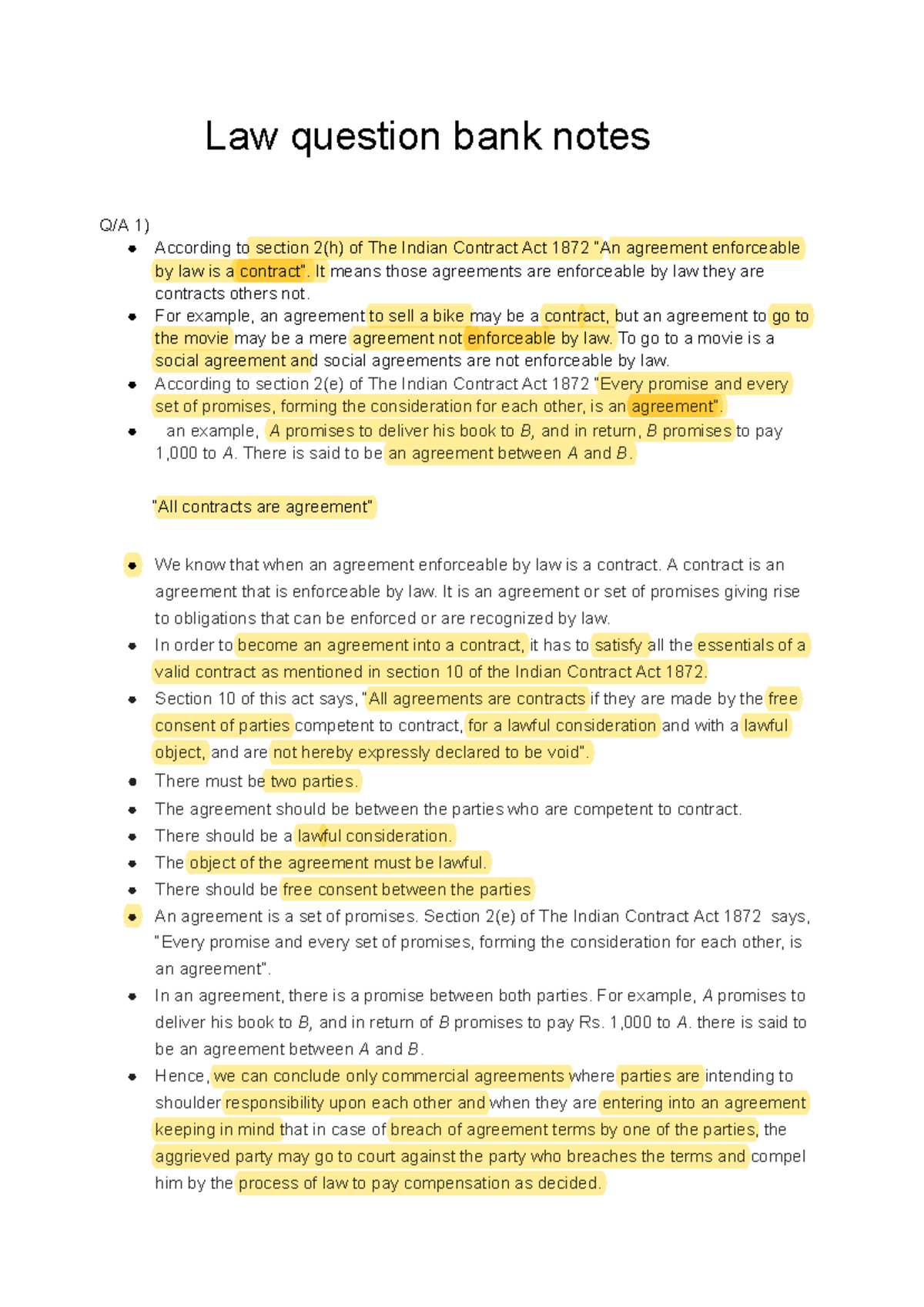 Law question bank notes - Google Docs - Law question bank notes Q/A 1 ...