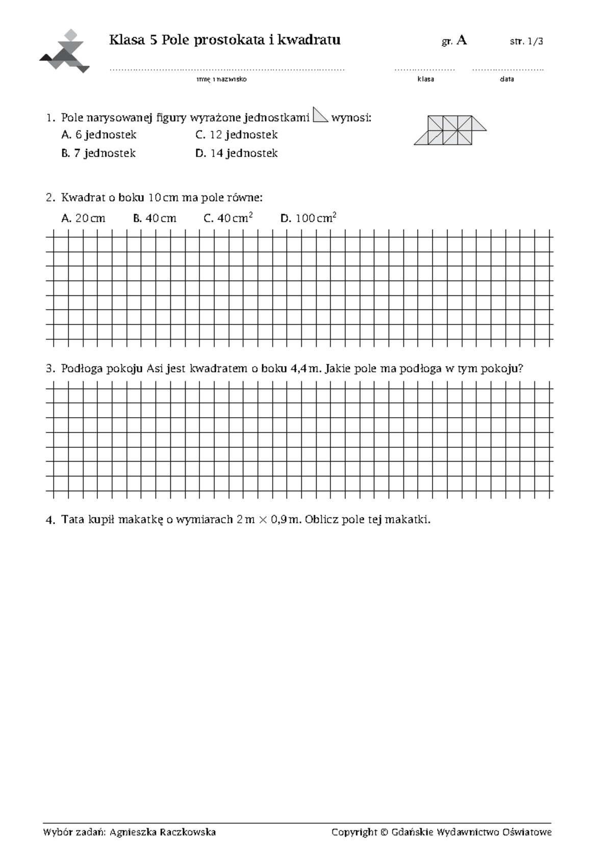 6. klasowka - Pole prostokata i kwadratu - Klasa 5 Pole prostokata i ...