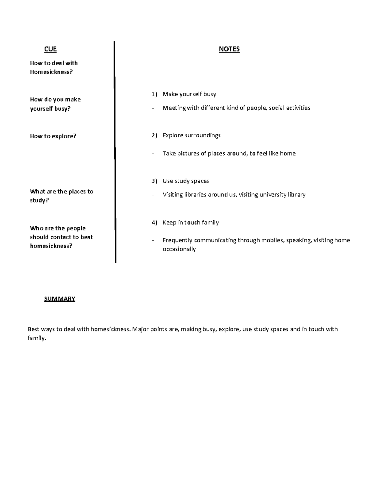Cornell-Notes-Room6 - Notes - CUE NOTES SUMMARY 1)- Make yourself ...