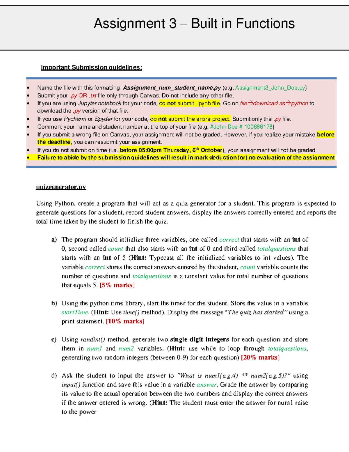 Lab3 Assignment - lab - Assignment 3 – Built in Functions Name the file ...