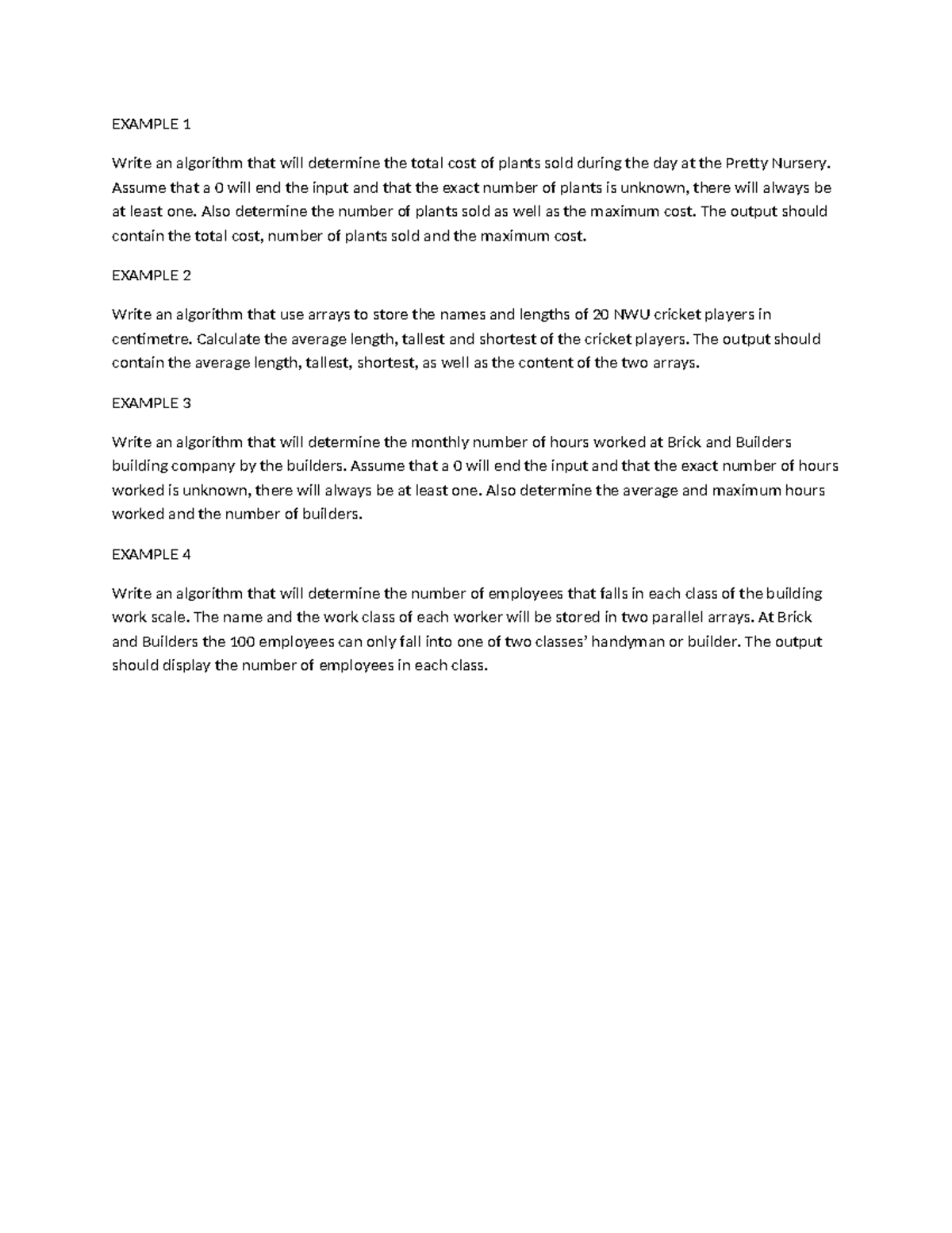 Algorithms 2 b Excercise - EXAMPLE 1 Write an algorithm that will ...