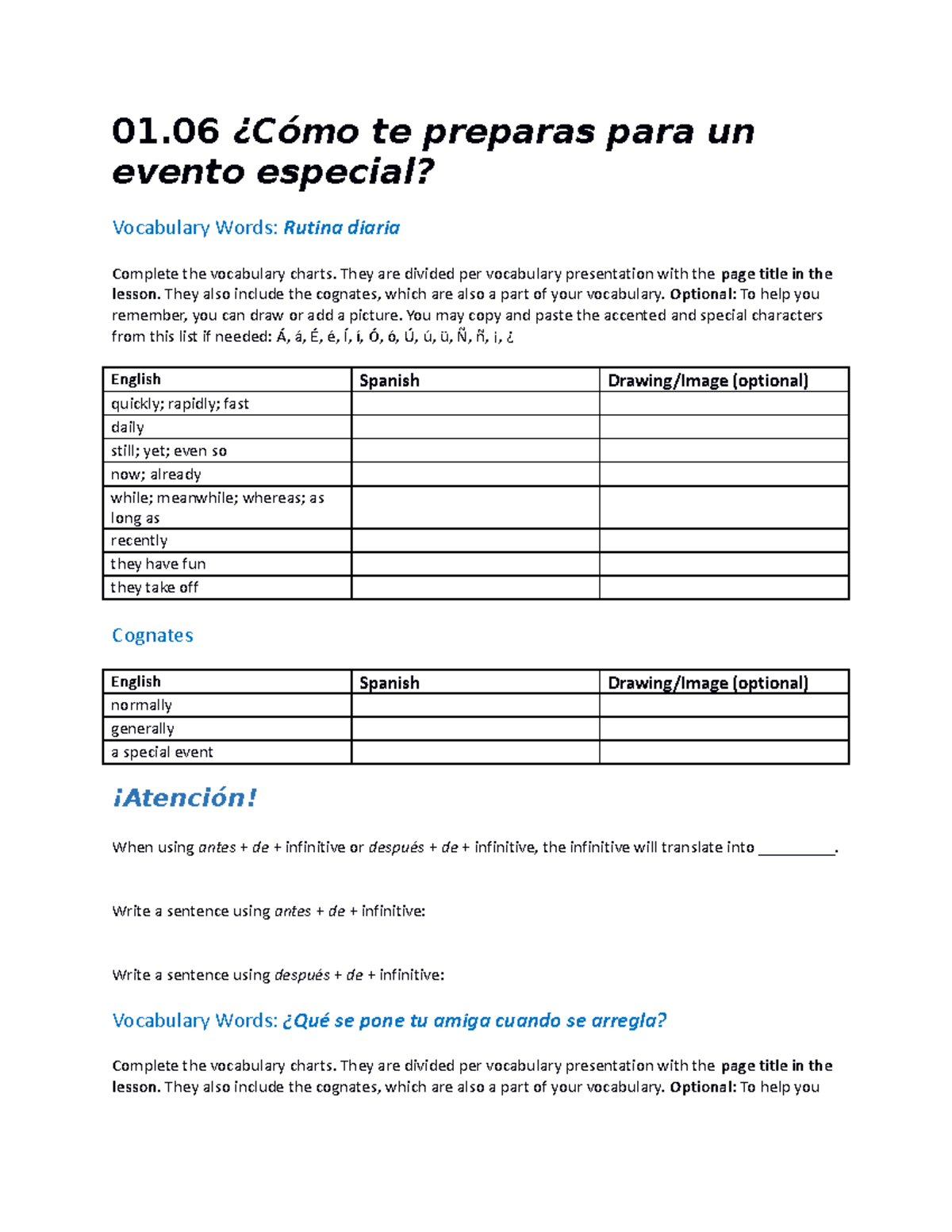 01 06 notes - 01 ¿Cómo te preparas para un evento especial? Vocabulary ...