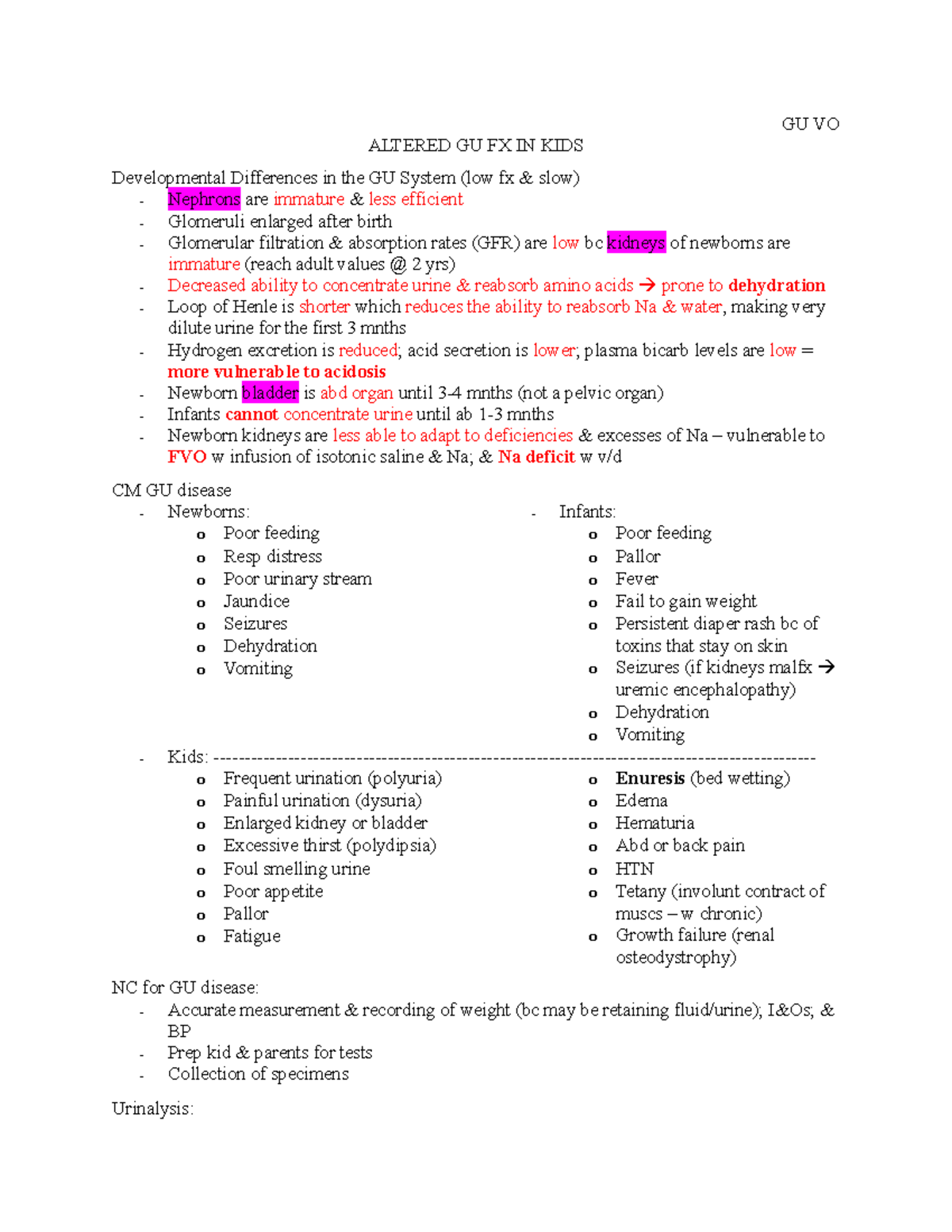 GU VO - Lecture notes 9 - GU VO ALTERED GU FX IN KIDS Developmental ...