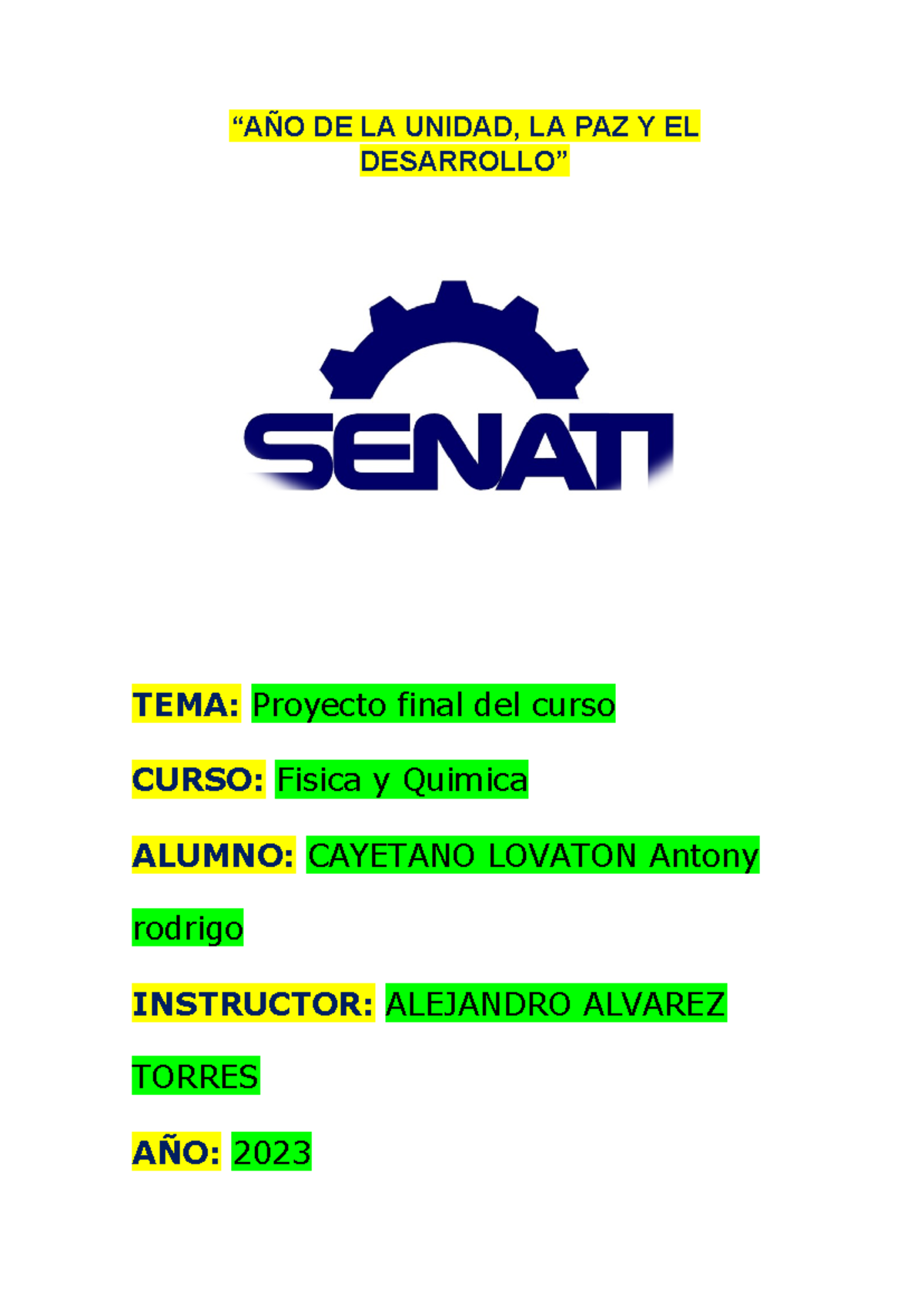 (caratula Senati)2023 - Fisica y Quimica - “AÑO DE LA UNIDAD, LA PAZ Y ...